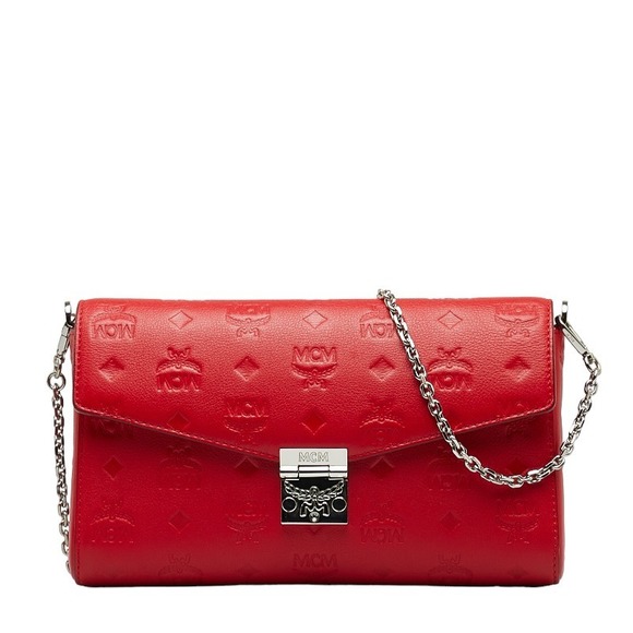 MCM | Bags | Mcm Visetos Logogram Chain Shoulder Bag Red Pvc Leather ...